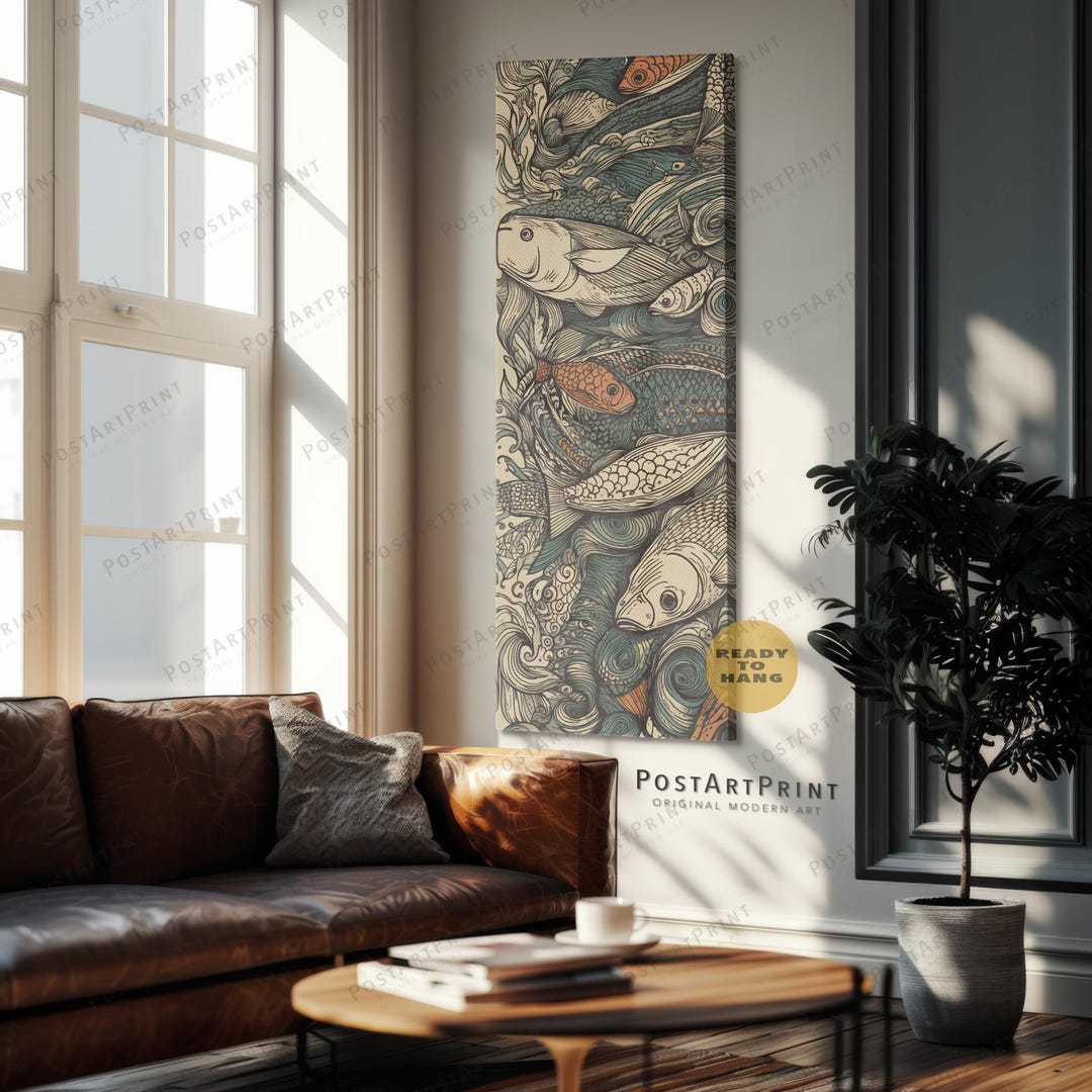 Vintage Fish Wall Art: Long Narrow Nautical Framed Canvas Print - Etsy