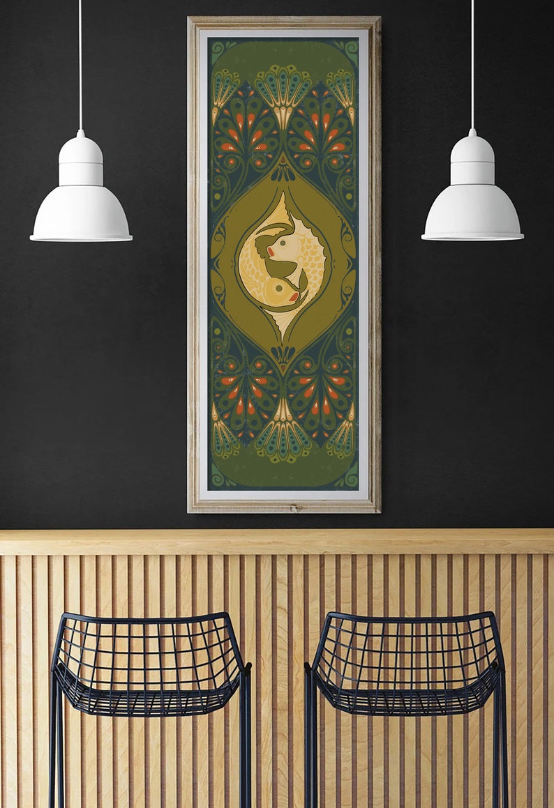 Long Narrow Wall Art Art Nouveau Print Retro Art Decor - Etsy