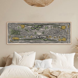 Aboriginal Panoramic Art, Long Horizontal Wall Art, Black and Green ...