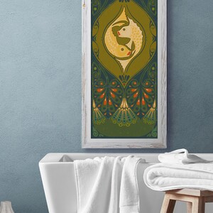 Long Narrow Wall Art, Art Nouveau Print, Retro Art Decor, Vintage Koi ...