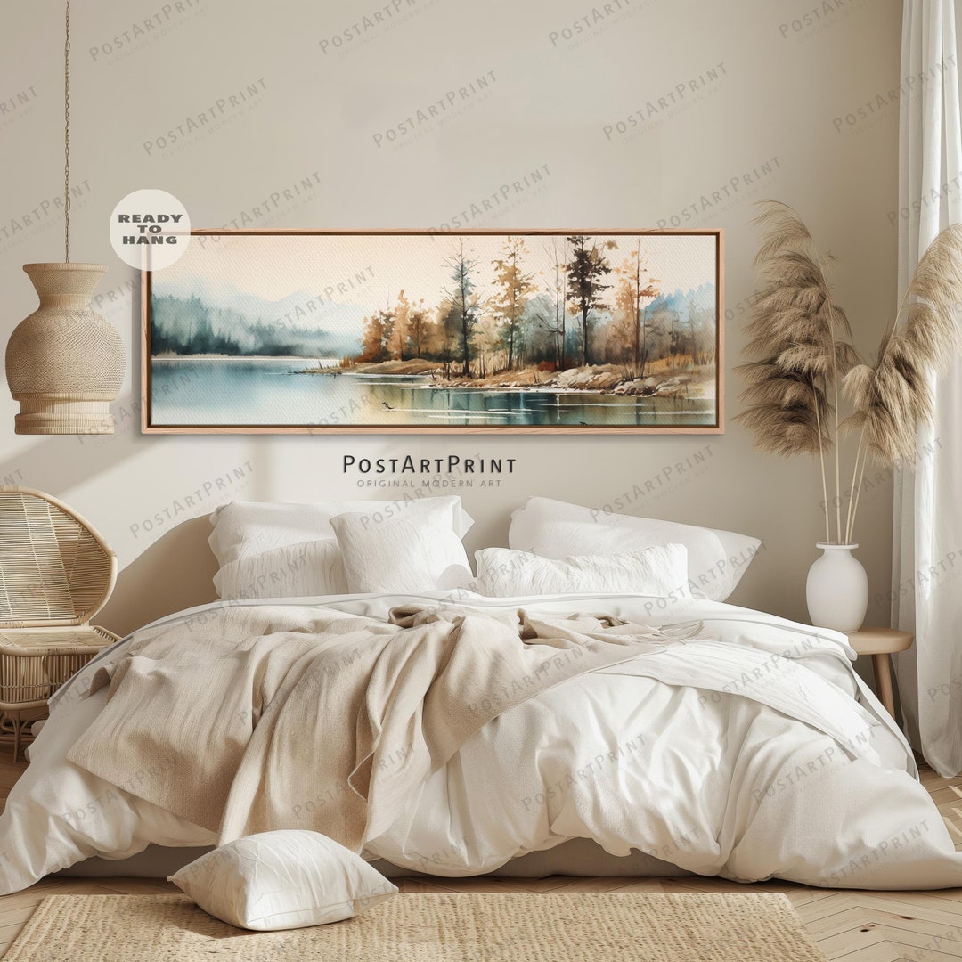 Horizontal Wall Art, Panoramic Lake Landscape, Large Framed Canvas ...