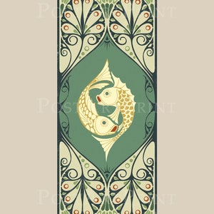 Vintage Koi Fish Art, Long Narrow Wall Art, Art Nouveau Print, Retro ...