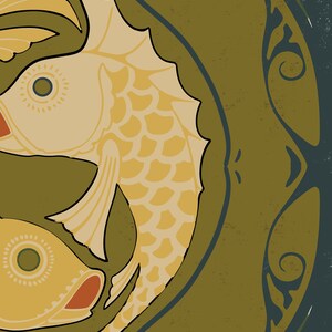 Long Narrow Wall Art, Art Nouveau Print, Retro Art Decor, Vintage Koi ...