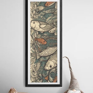 Fish Art Print, Long Narrow Decor, Shoal of Fhish, Nautical Poster ...