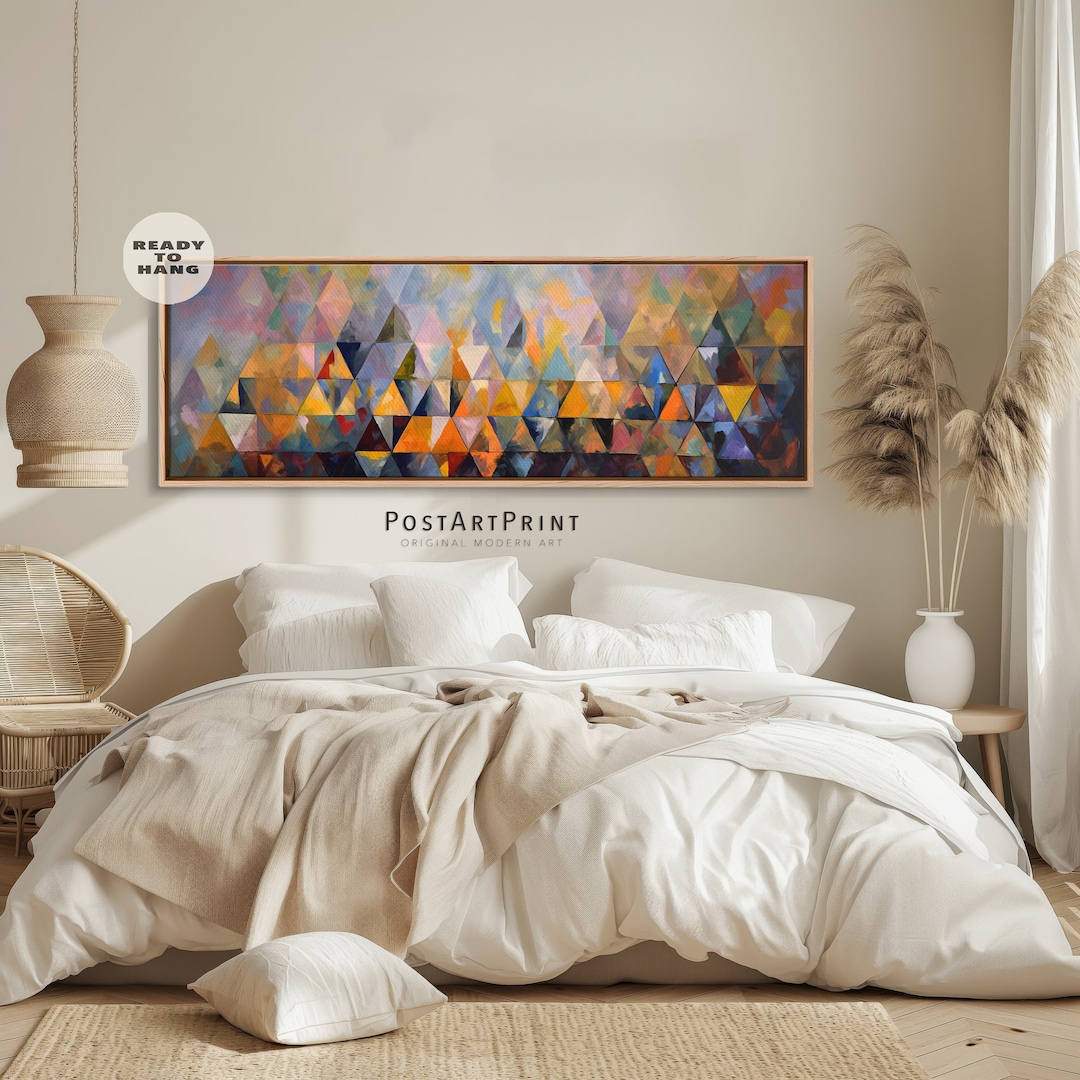 Horizontal Wall Art, Large Framed Canvas, Geometric Colorful Framed Art ...