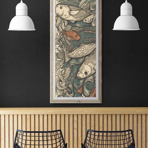 Fish Art Print, Long Narrow Decor, Shoal of Fhish, Nautical Poster ...