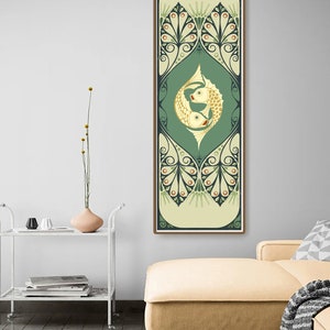 Vintage Koi Fish Art, Long Narrow Wall Art, Art Nouveau Print, Retro ...