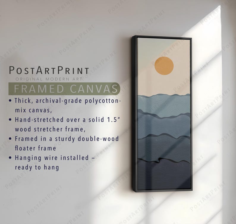 Long Horizontal Landscape Art: Boho Sea & Sun Wide Framed Canvas - Etsy