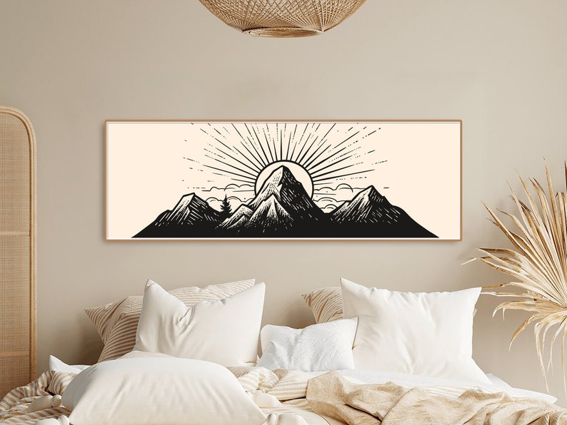 Minimalist Mountain Long Horizontal Line Mountain Art Boho - Etsy