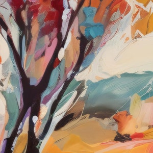 Abstract Long Horizontal Landscape, Expressionist Colorful Wall Art ...