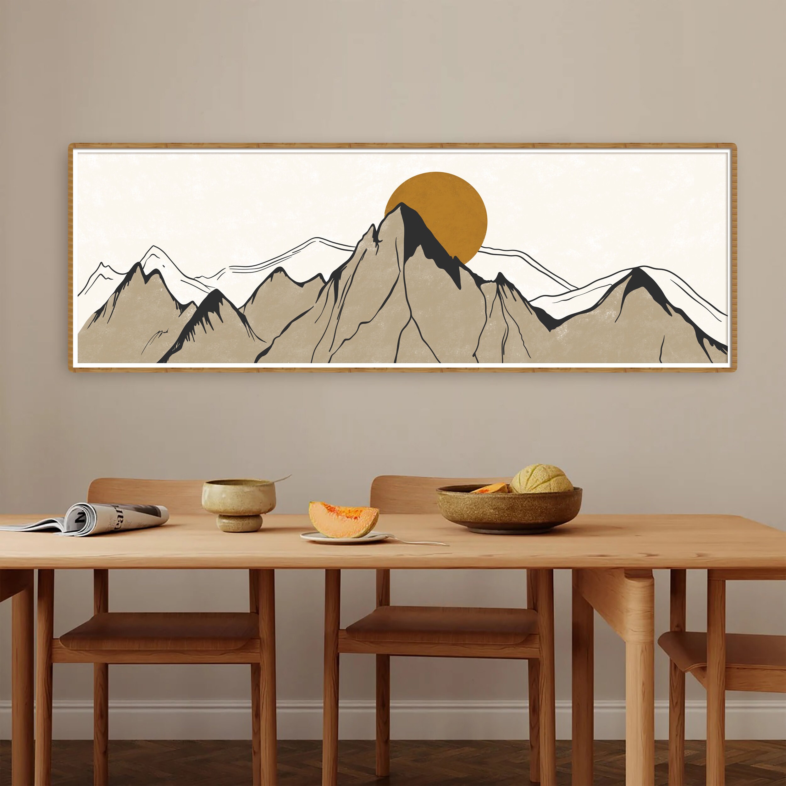 Minimalist Mountain Long Horizontal Line Mountain Art Boho - Etsy