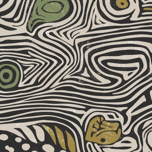 Aboriginal Panoramic Art, Long Horizontal Wall Art, Black and Green ...