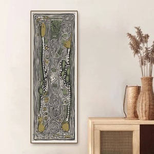 Aboriginal Panoramic Art, Long Horizontal Wall Art, Black and Green ...