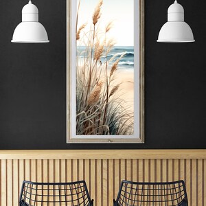 Coastal Wall Art, Beach Grass Painting, Long Vertical Seaside Landscape ...