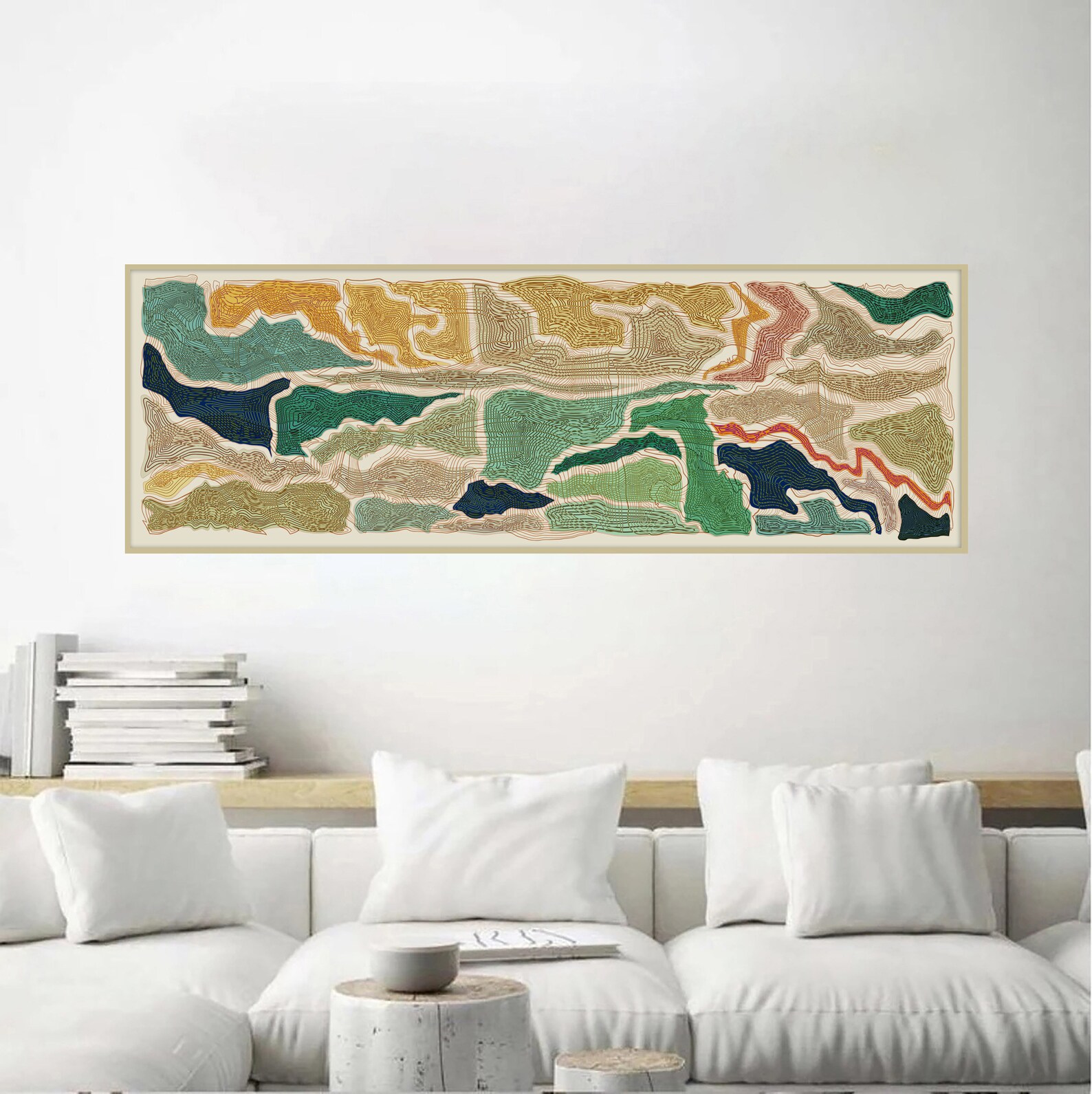 Abstract Long Horizontal Wall Art, Yellow and Green Decor, Vertical ...