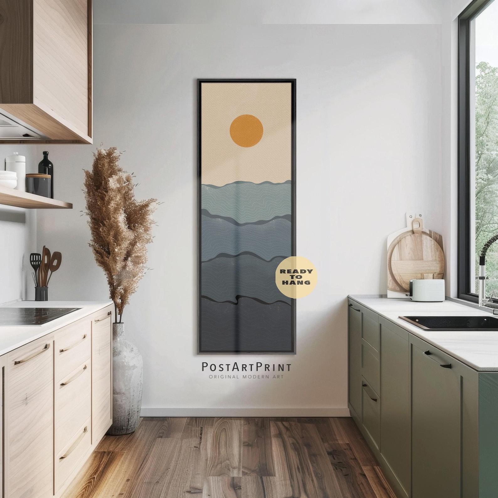 Long Horizontal Landscape Art: Boho Sea & Sun Wide Framed Canvas - Etsy