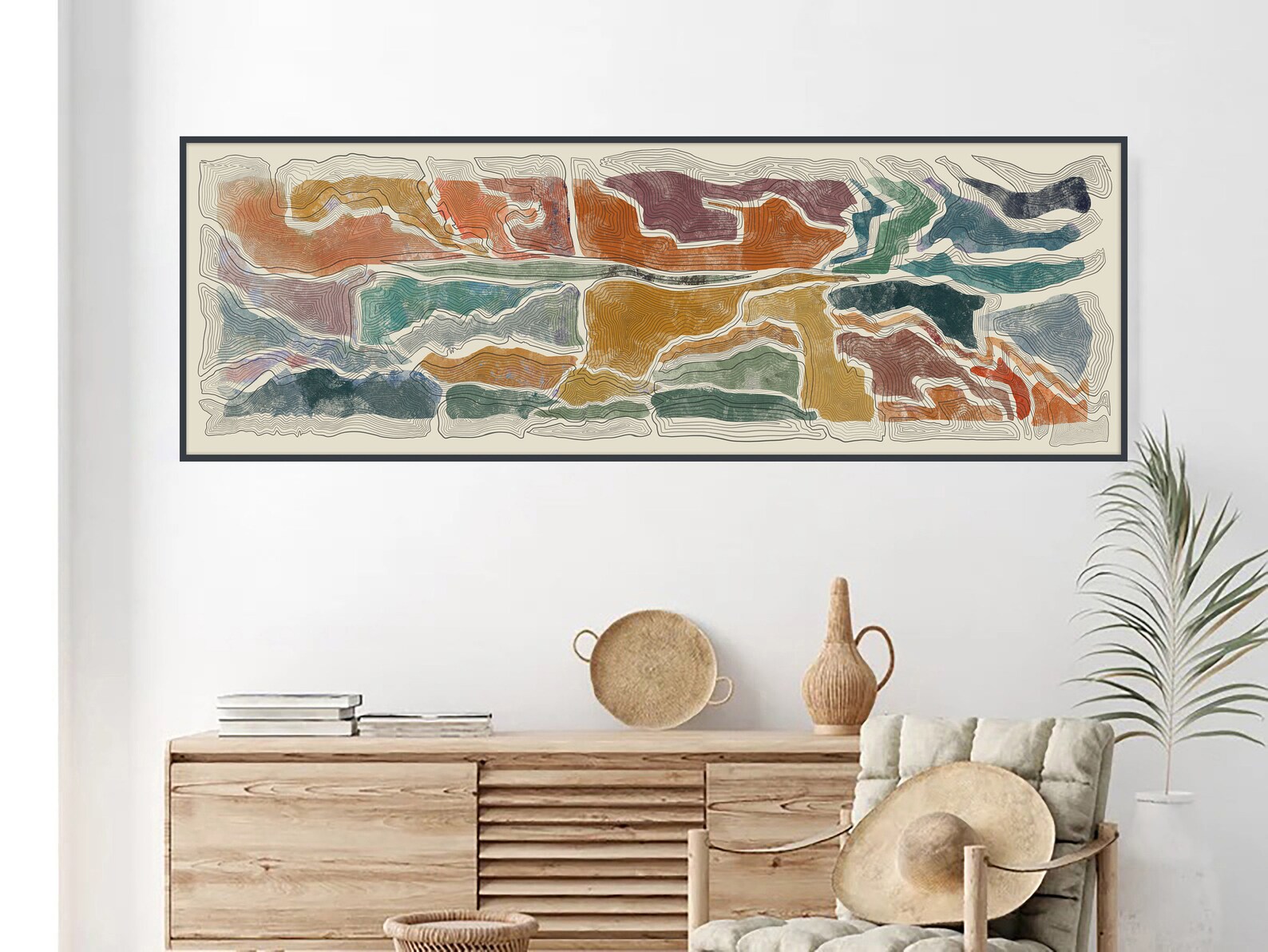 Abstract Horizontal Wall Art Panoramic Colorful Painting Long Narrow ...