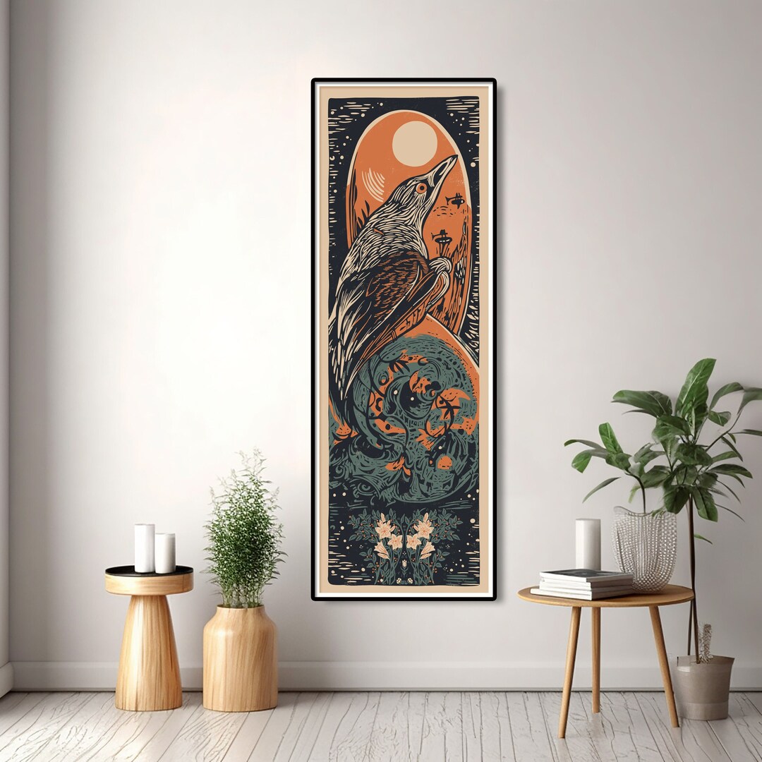Long Vertical Wall Art, Block Print Style, Wide Art Print, Vertical ...
