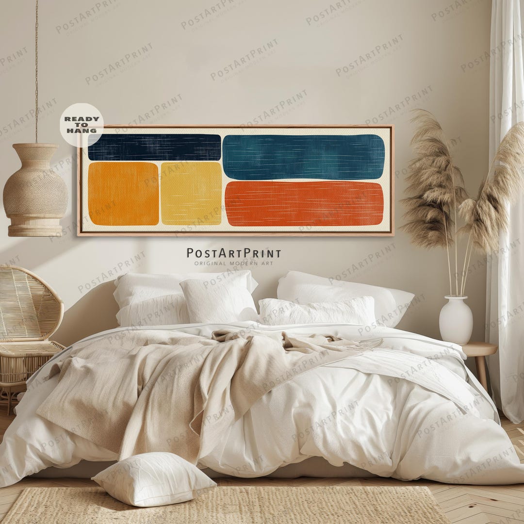 Long Horizontal Wall Art, Mid Century Modern, Panoramic Above Bed Decor ...