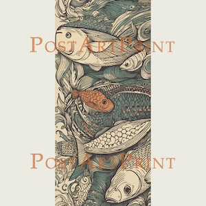 Fish Art Print, Long Narrow Decor, Shoal of Fhish, Nautical Poster ...