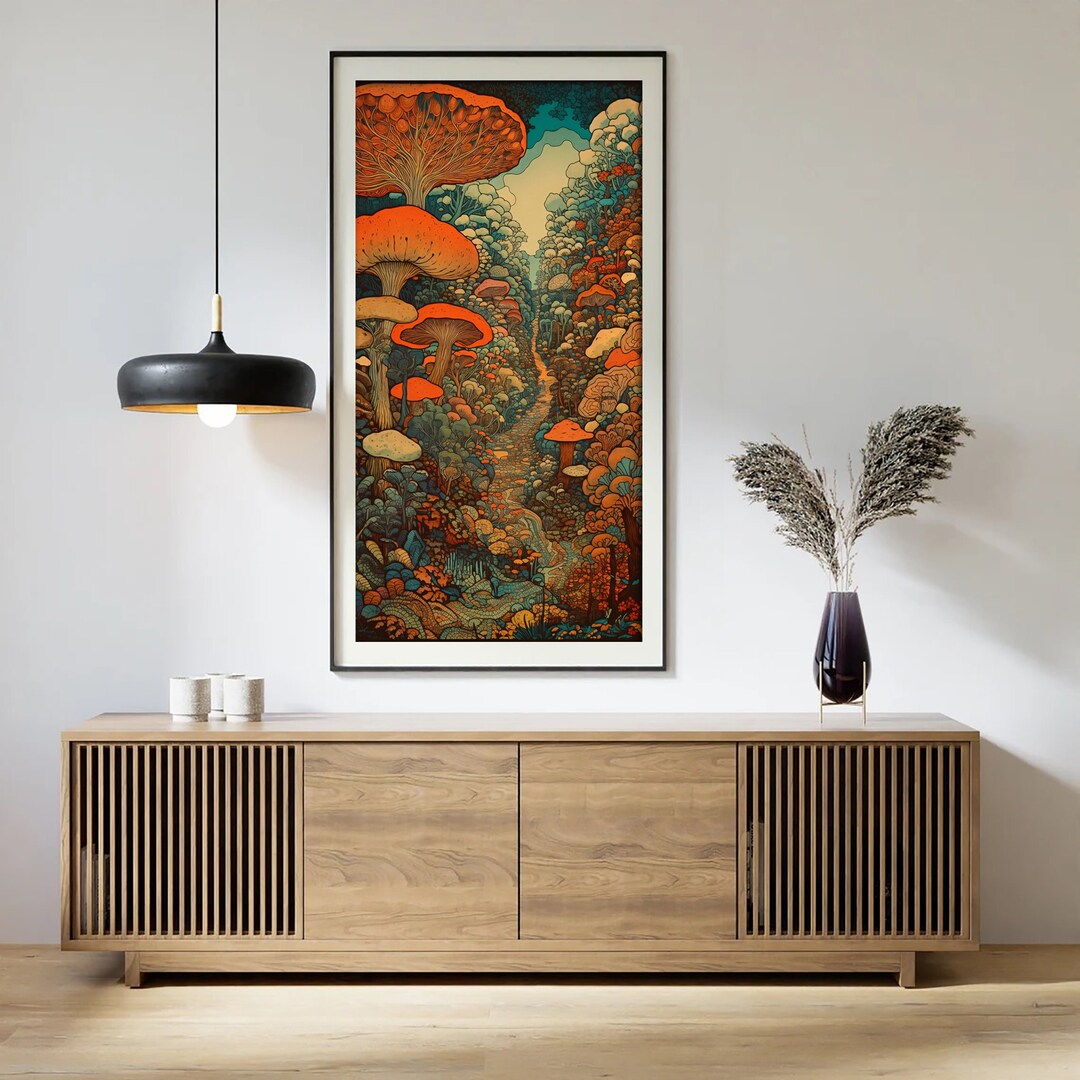 Retro Psychedelic Poster, Long Narrow Decor, 70s Mushroom Art, Vintage ...