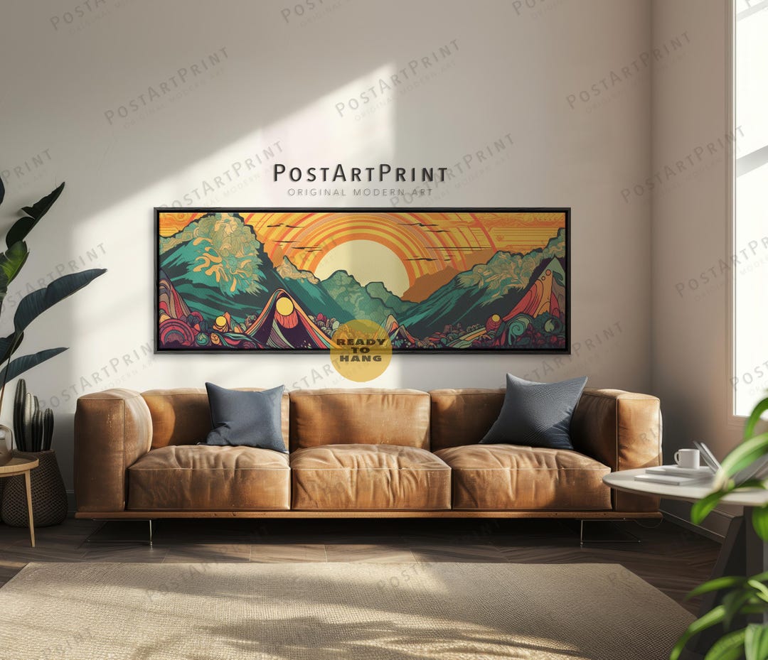 Horizontal Wall Art, 70s Retro Psychedelic Poster, Large Framed Canvas ...