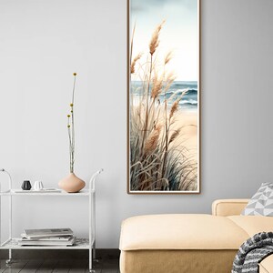Coastal Wall Art, Beach Grass Painting, Long Vertical Seaside Landscape ...