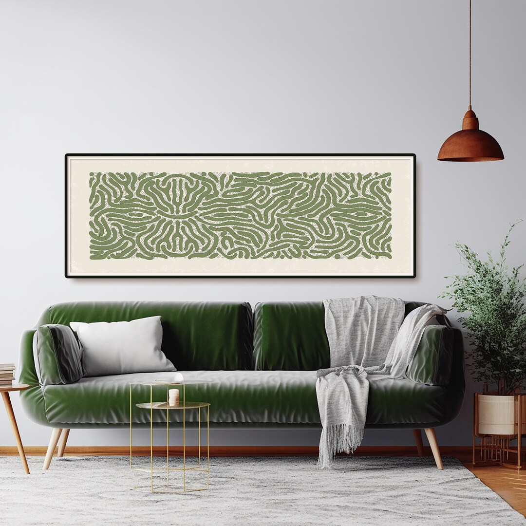 Abstract Long Horizontal Sage Green Wall Art, Long Narrow Poster, Mid ...