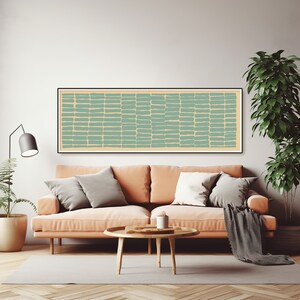 Abstract Long Horizontal Wall Art, Retro Blue Poster, Panoramic Long ...
