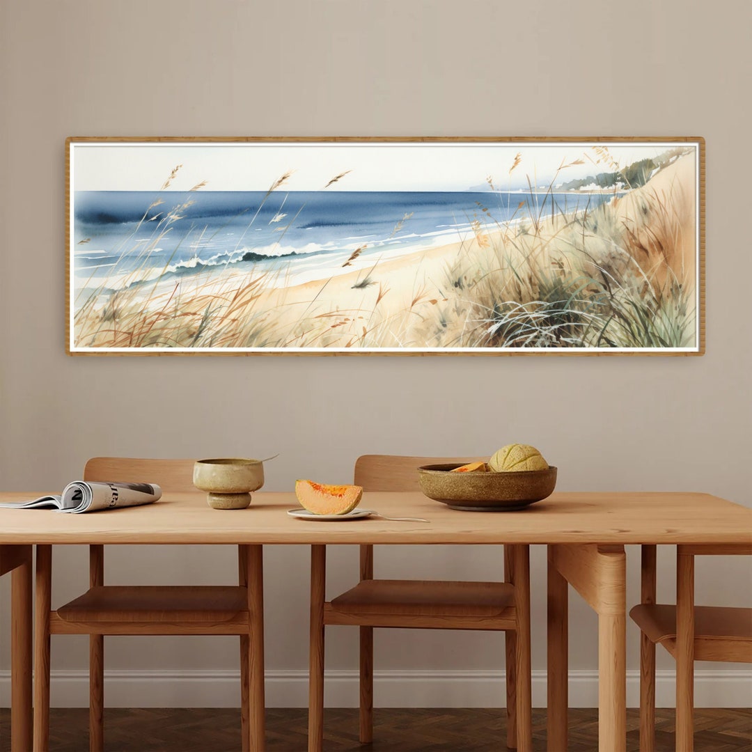 Long Horizontal Coastal Wall Art, Beach Grass Painting, Seaside ...