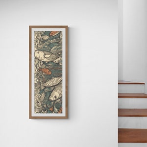 Fish Art Print, Long Narrow Decor, Shoal of Fhish, Nautical Poster ...