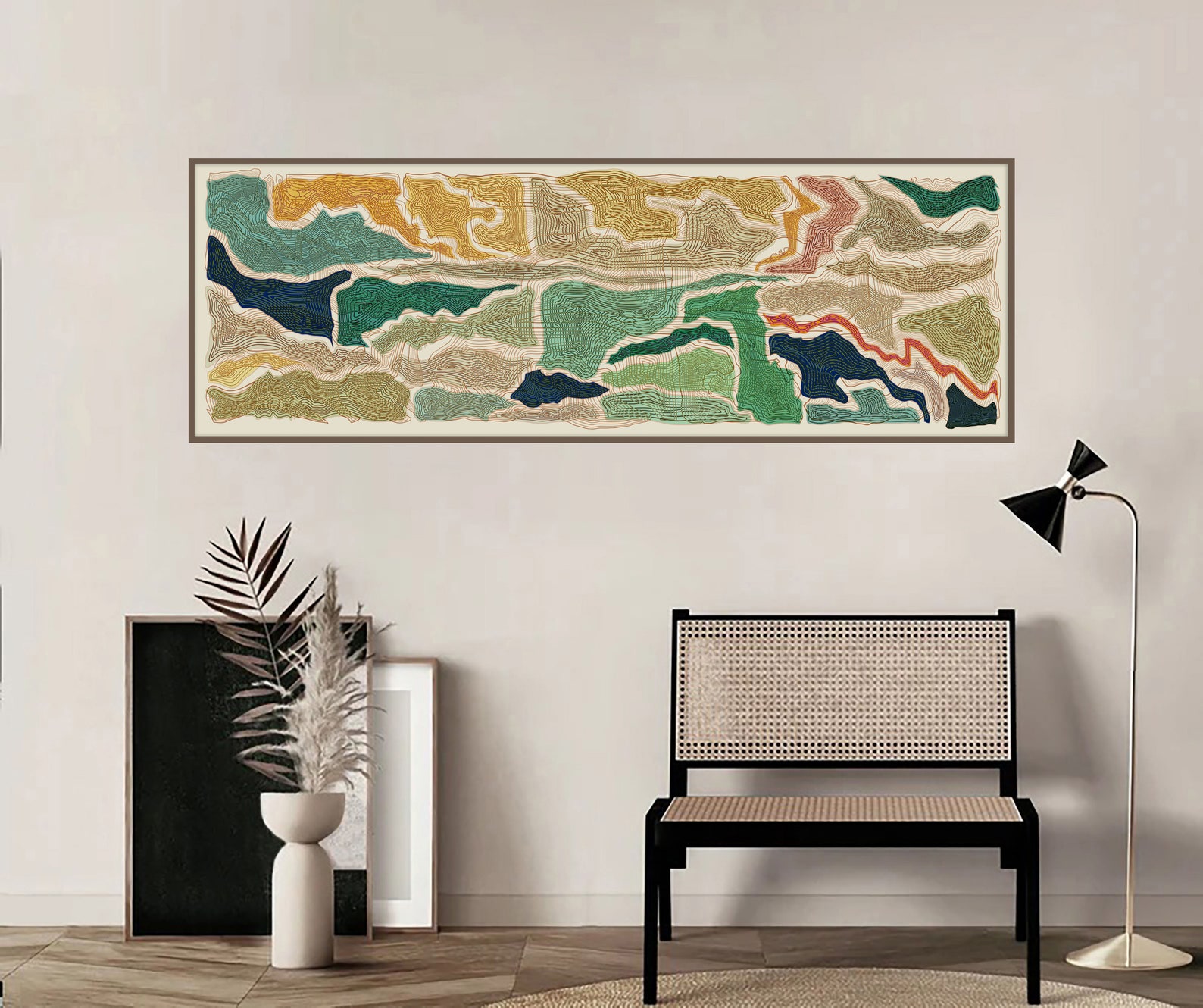 Abstract Long Horizontal Wall Art, Yellow and Green Decor, Vertical ...