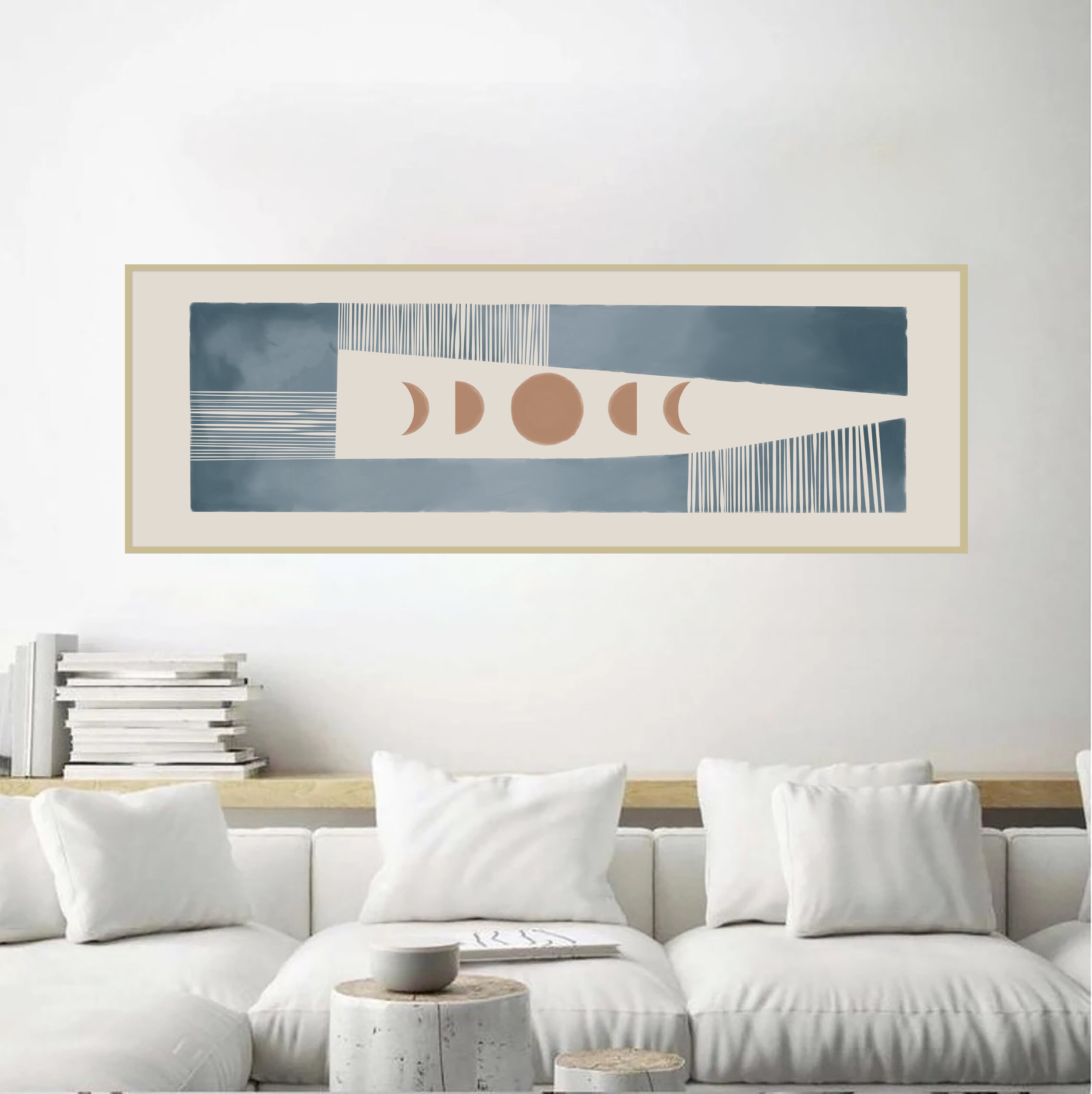 Long Horizontal Moon Phases Watercolor Moon Art Wide Art - Etsy