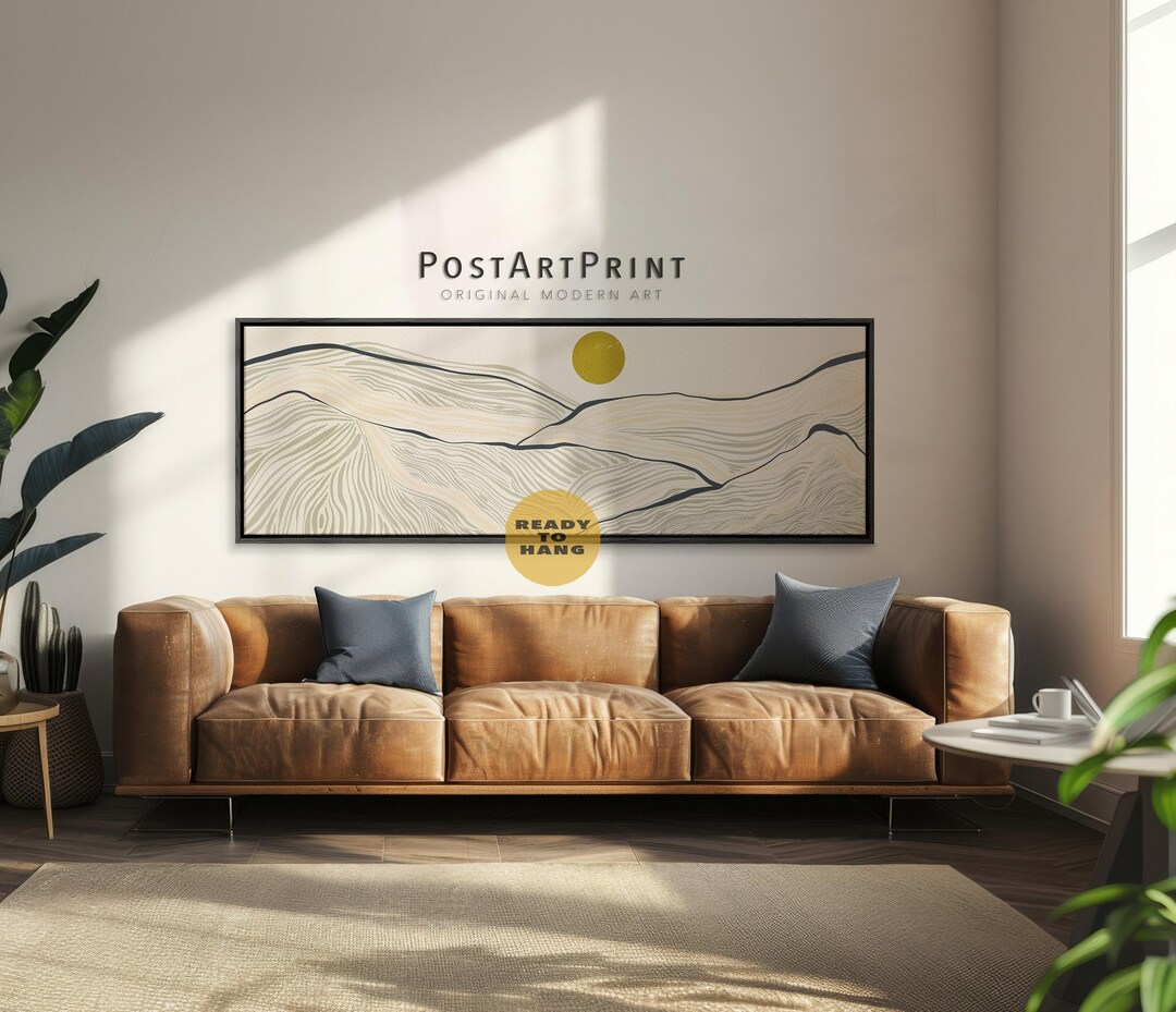 Mide Century Mountain: Minimalist Long Horizontal Landscape Framed Art ...