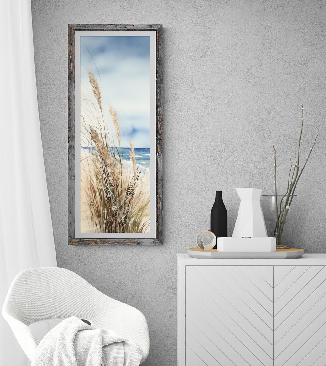 Coastal Wall Art Beach Grass Painting Long Vertical Seaside - Etsy