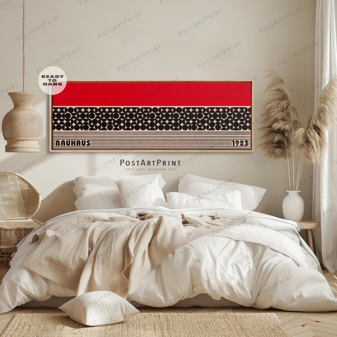 Horizontal Bauhaus Wall Art: Black and Red Above Bed Framed Canvas - Etsy