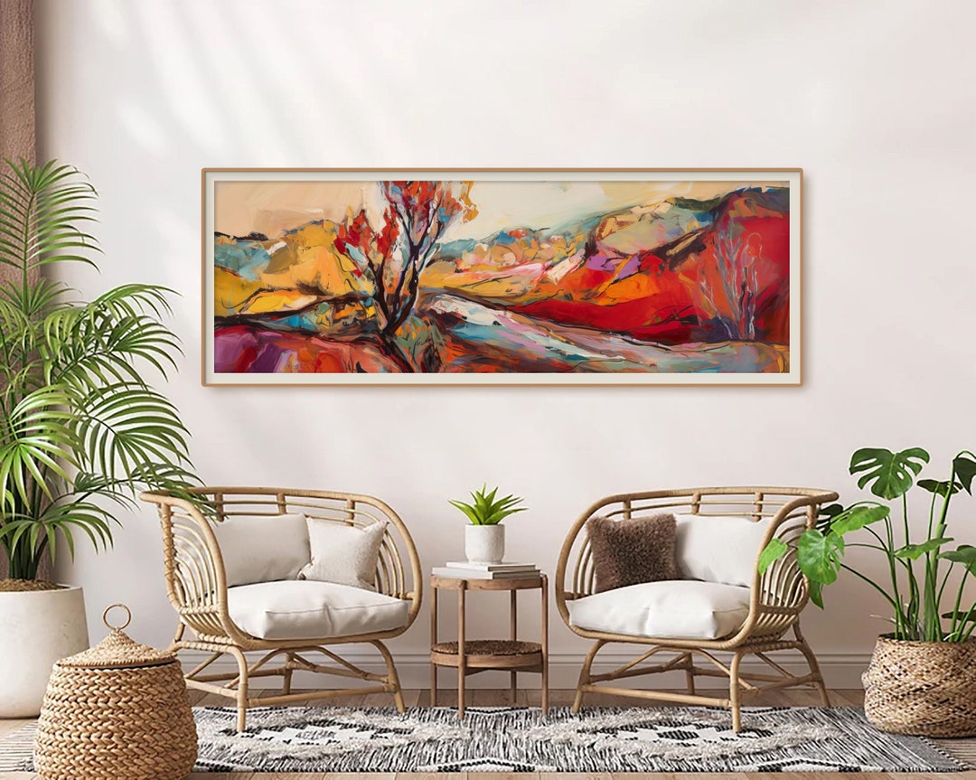 Abstract Long Horizontal Landscape, Expressionist Colorful Wall Art ...