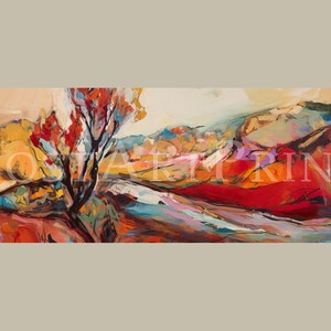 Abstract Long Horizontal Landscape, Expressionist Colorful Wall Art ...