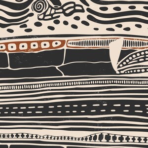 Aboriginal Panoramic Art, Long Horizontal Wall Art, Black and White ...