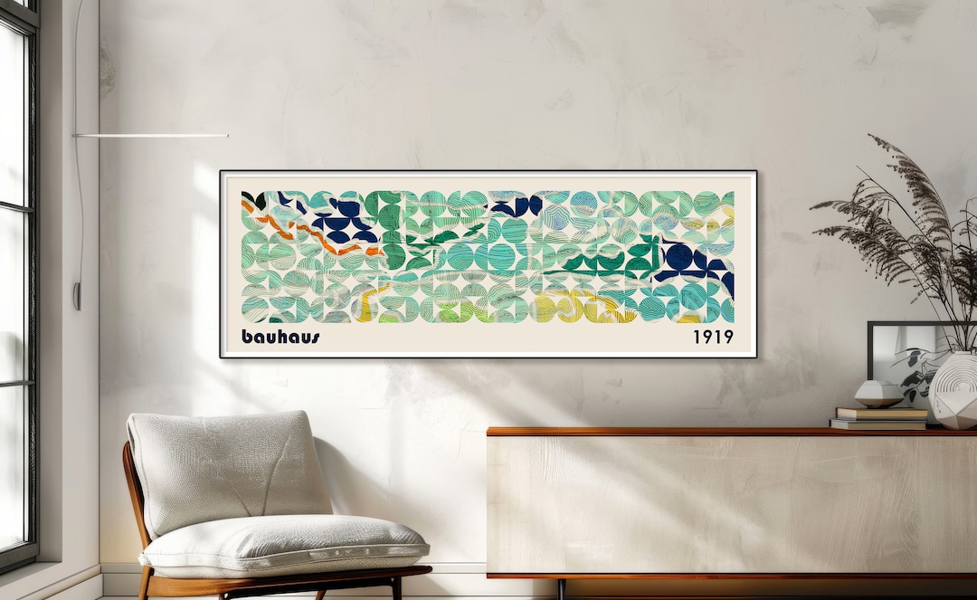 Abstract Horizontal Bauhaus Wall Art, Panoramic Colorful Painting ...
