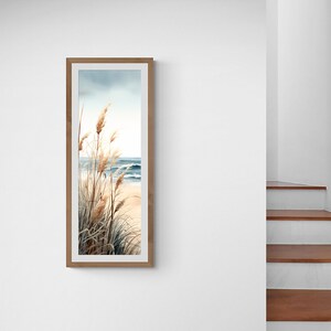 Coastal Wall Art, Beach Grass Painting, Long Vertical Seaside Landscape ...