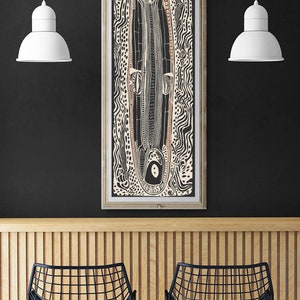 Aboriginal Panoramic Art, Long Horizontal Wall Art, Black and White ...