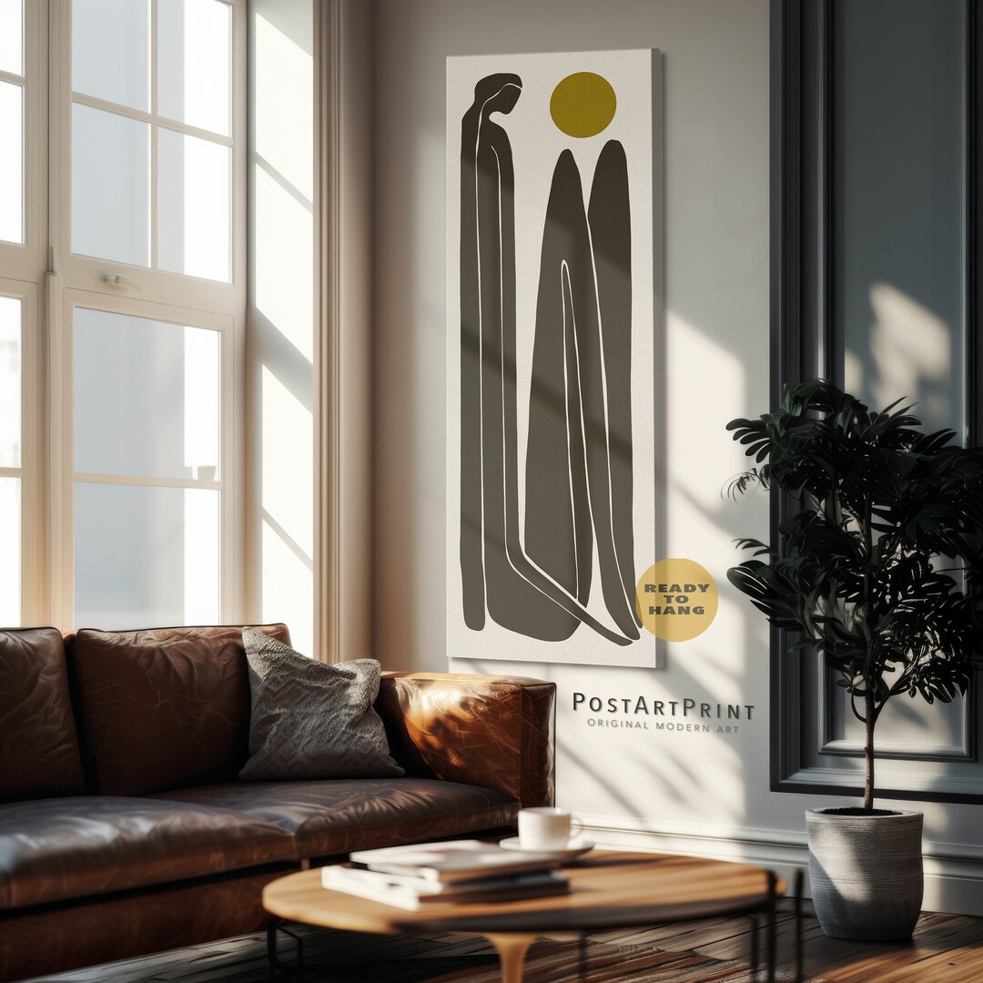Long Narrow Framed Art, Abstract People Art, Mid Century Modern ...