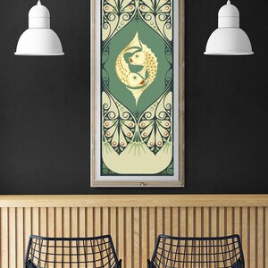 Vintage Koi Fish Art, Long Narrow Wall Art, Art Nouveau Print, Retro ...