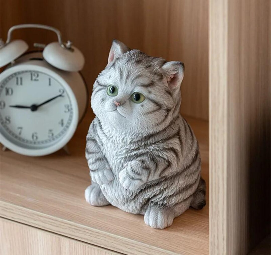Cute Cat Statue Ornament Realistic Resin Animal Decor for Bedroom ...
