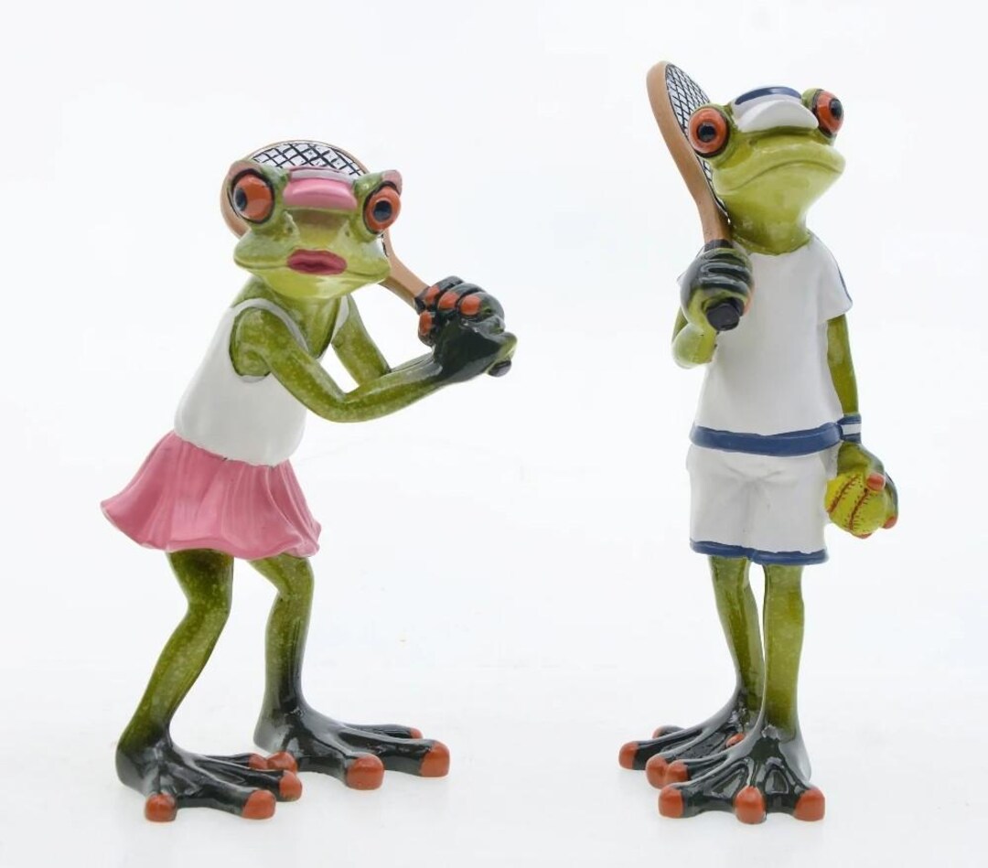 Funny Tennis Frog Couple Figurines, Sportswear Frog Statues, Resin ...