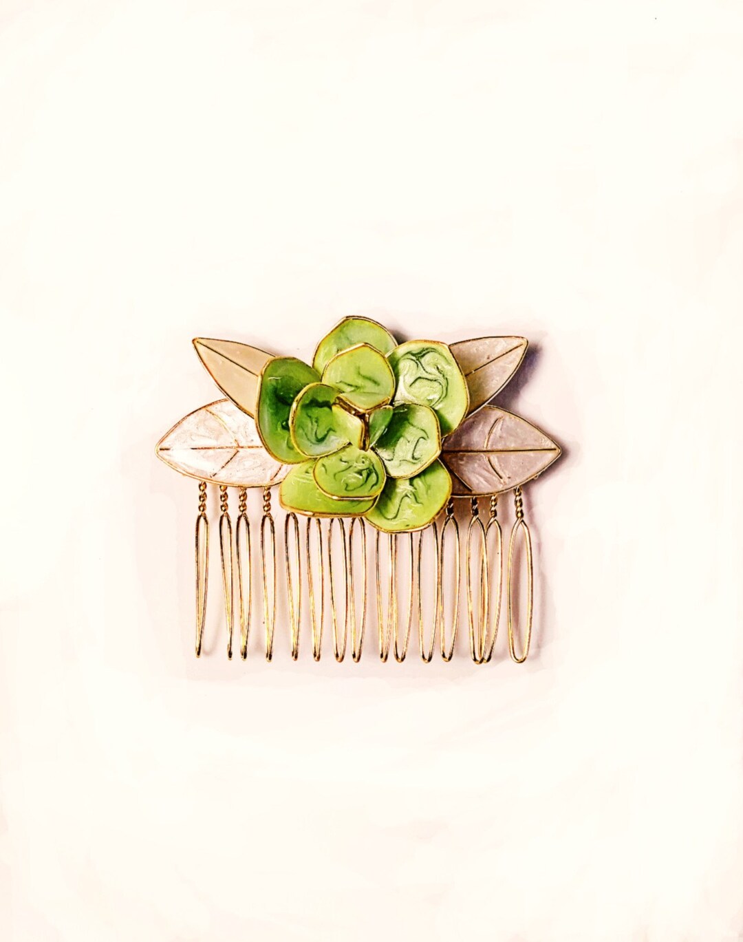 Jade Green Floral Hair Comb, Matcha Green Resin Flower Hairpin, Gold ...