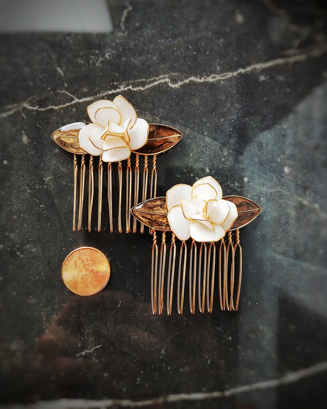 Chocolate Brown Mini Hair Combs, Set of 2 Gold Wire Flower Hairpins - Etsy