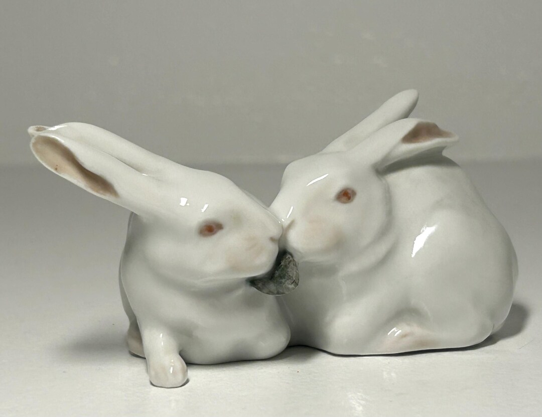 RC Royal Copenhagen Denmark Porcelain Figurine White Rabbits, Bunnies ...