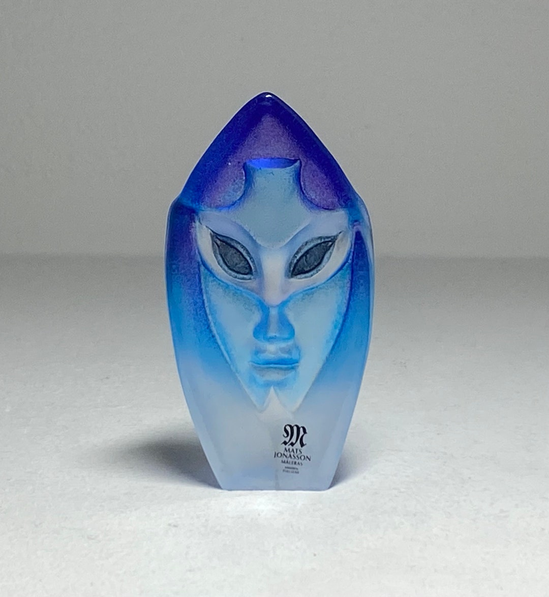 Mats Jonasson For Maleras Sweden Miniature Mask Crystal Sculpture Hand